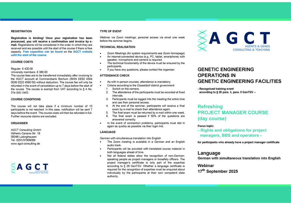 AGCT Refreshing-Projektleiterkurse (Tageskurse) – AGCT Consulting GmbH