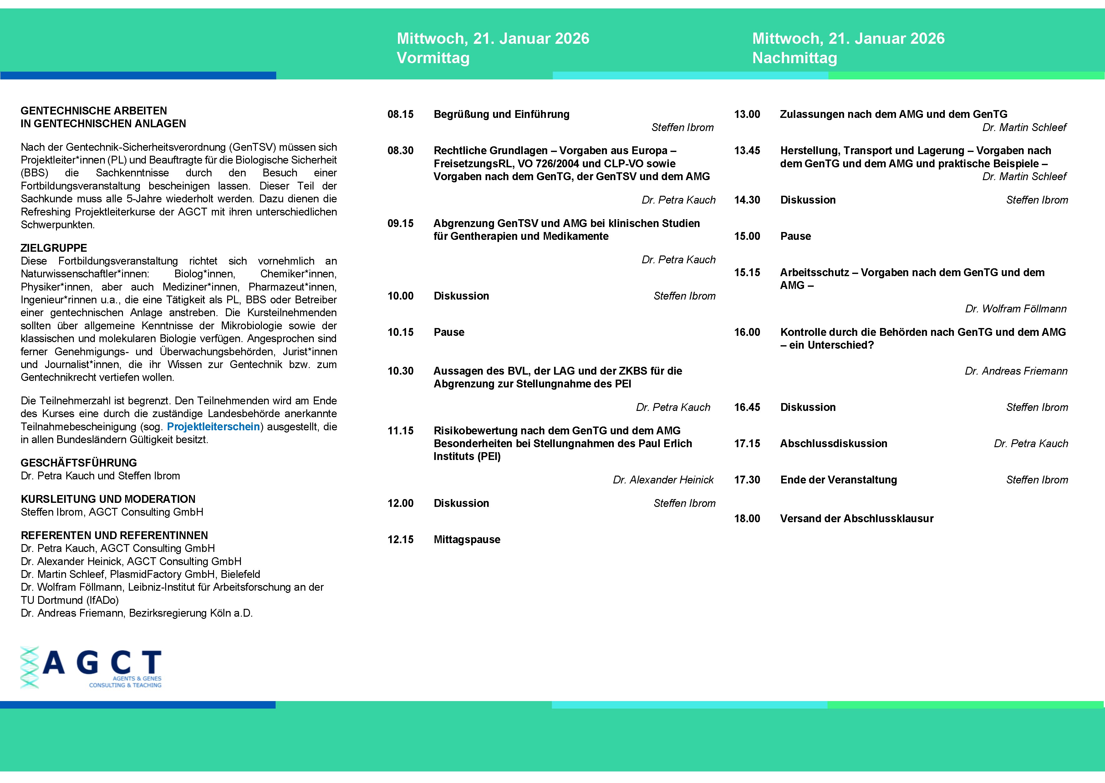AGCT Refreshing-Projektleiterkurse (Tageskurse) – AGCT Consulting GmbH